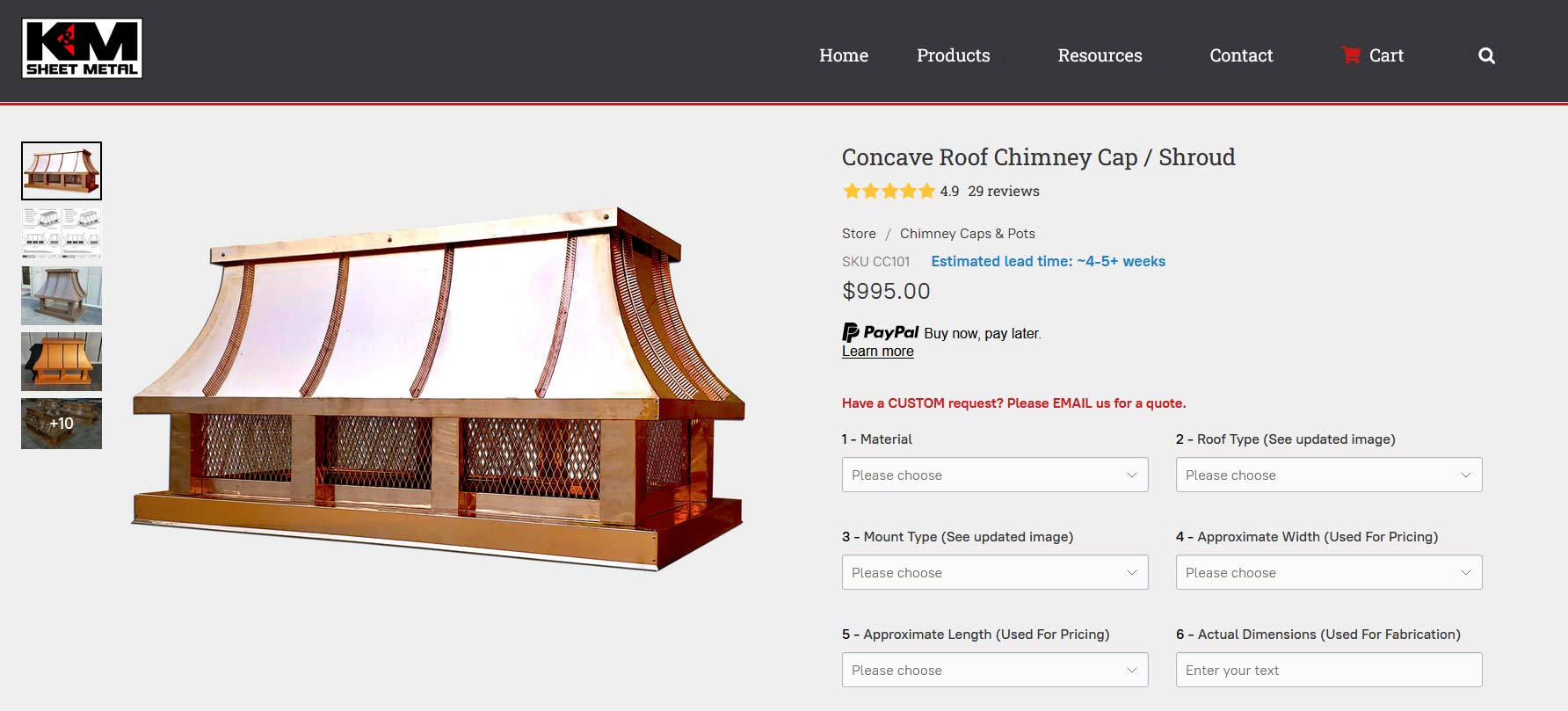 K&M Concave Roof Chimney Cap / Shroud - Adam Chimney Sweep